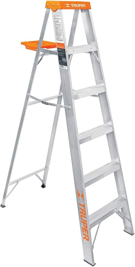 Truper EST-26, Escalera tipo tijera, 6 peldaños, tipo II, 175 kg, con ...