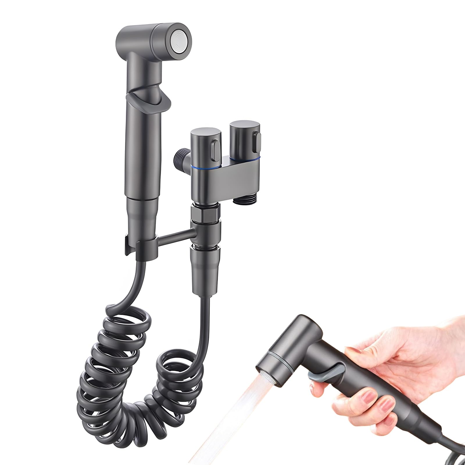 Handheld Bidet Sprayer for Toilet,1-In-2-Out Dual Control Valve, Mini ...