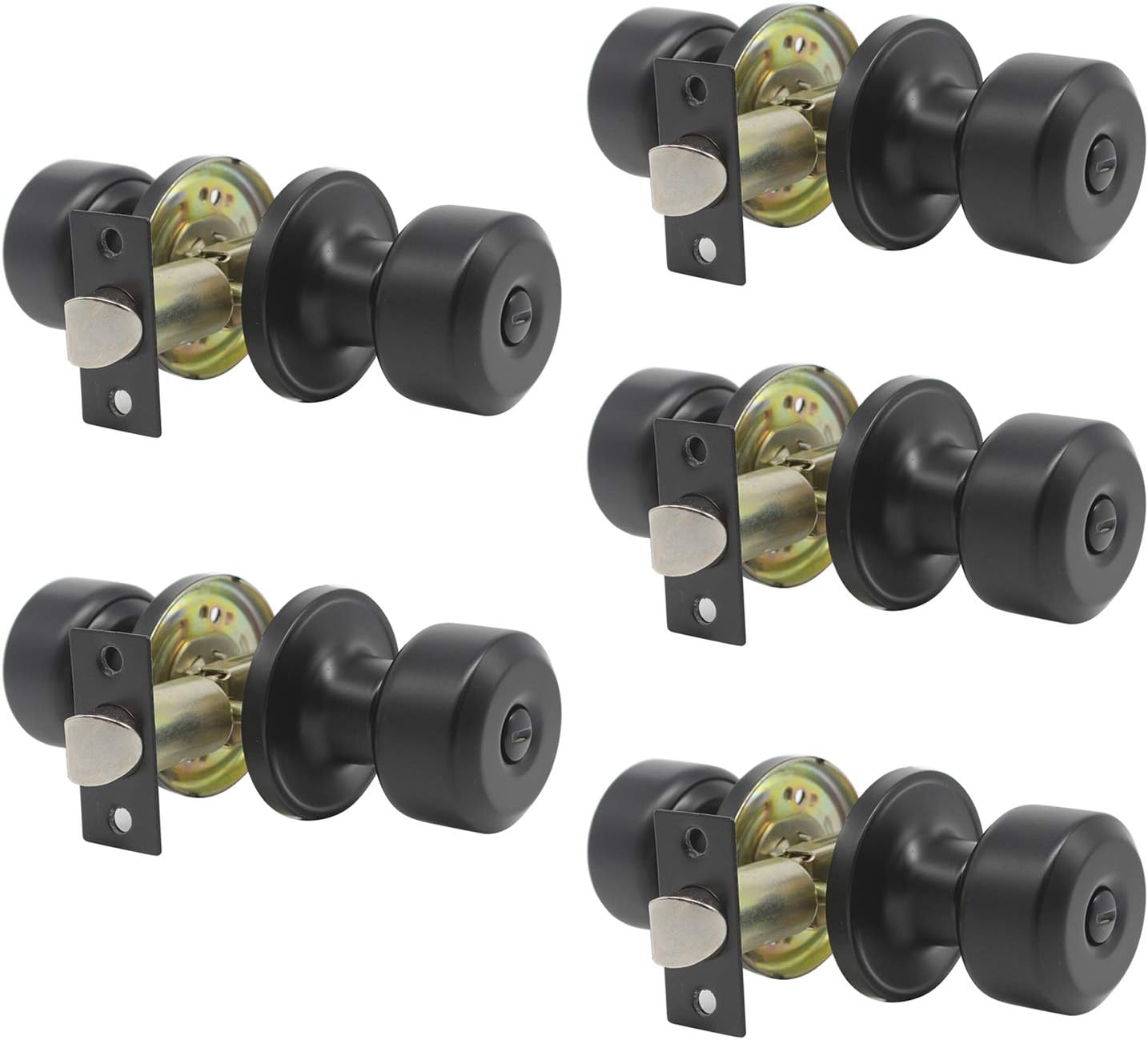 (5 Pack)Matte Black Privacy Locks, Keyless Interior Bed/Bath Door Knobs ...