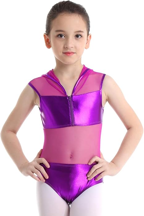 MSemis Kids Girls Mesh Splice Metallic Hooded Tank Top Leotard ...