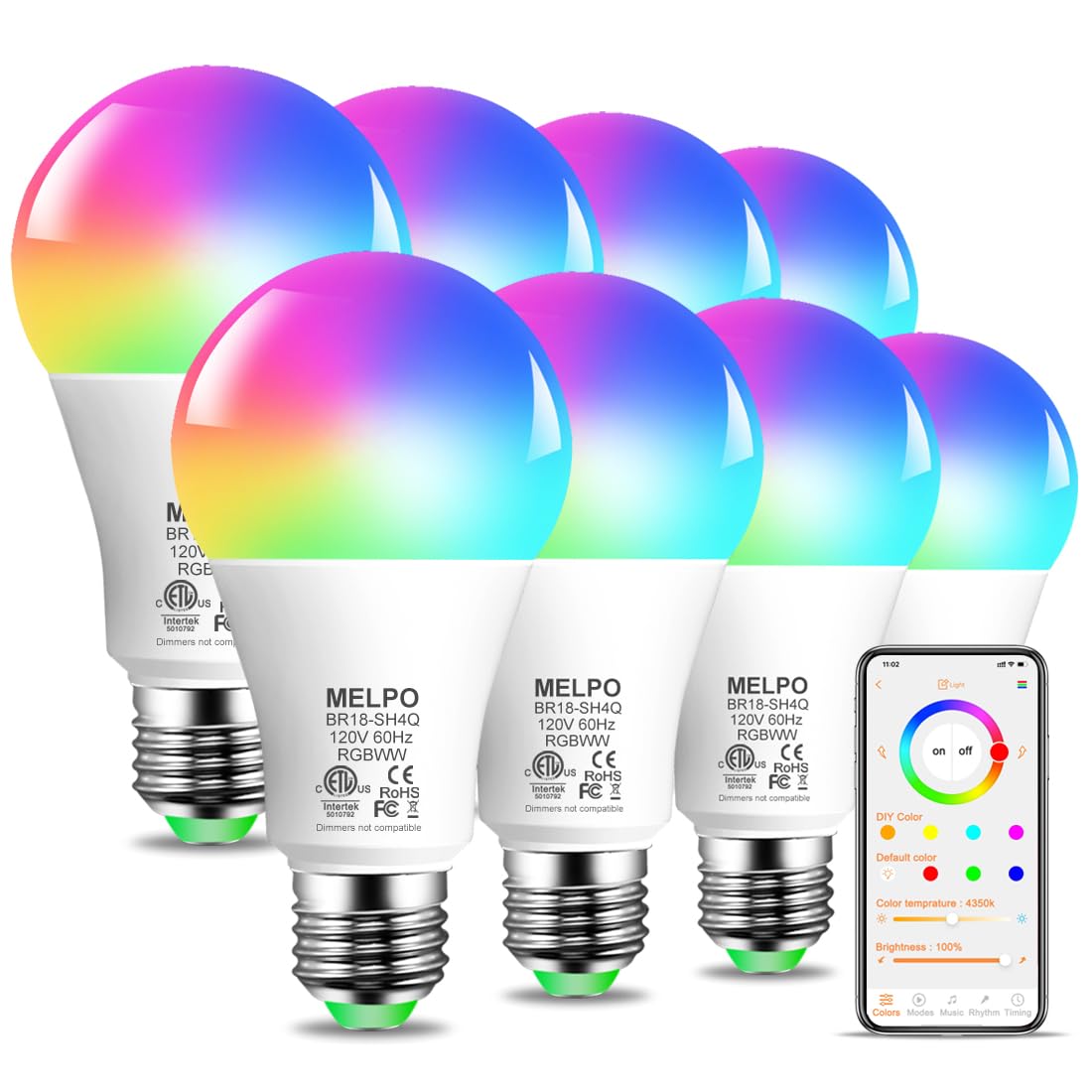 MELPO RGB Light Bulbs 12W(130W Equivalent), 2700K-6000K?A19 E26 ...