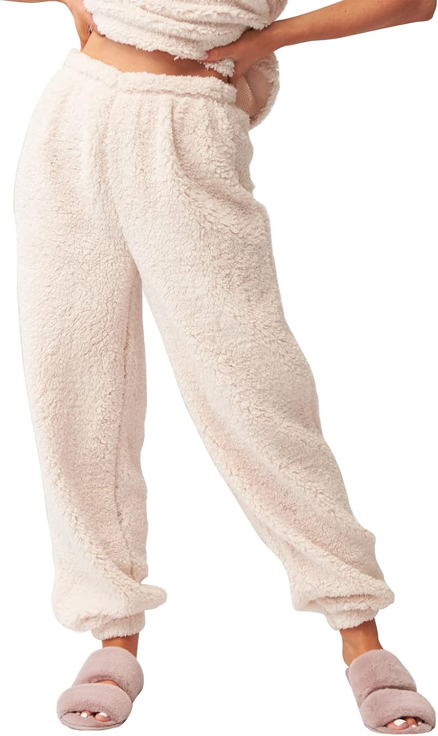 OHS Soft Teddy Fleece Casual Jogger Ultra Plush Warm Fluffy Loungewear ...