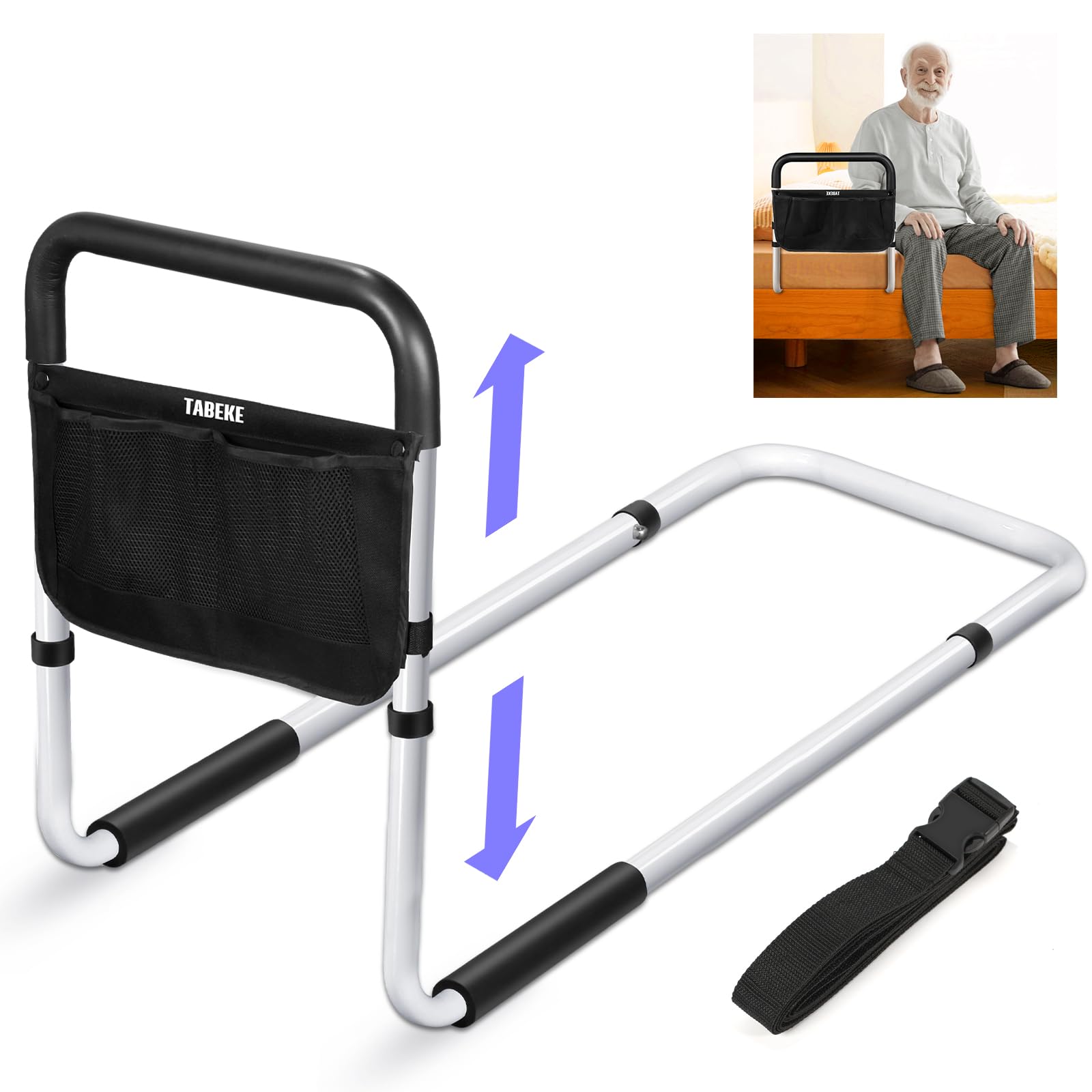 TABEKE Bed Rails for Elderly Adults, Adjustable Bed Assist Rails for ...