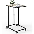 Amazon.com: VAMFUTRE C-Shape End Table with Wheels & Locking Brakes – Portable Mobile Side Table ...