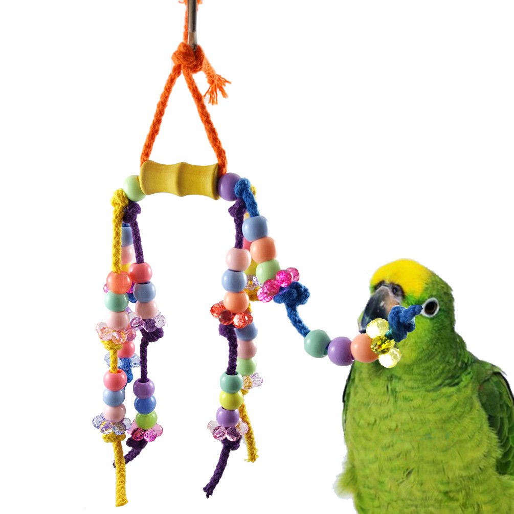 Amazon.com : Parrot Rope Toy with Colorful Bead Cotton Rope Perch ...