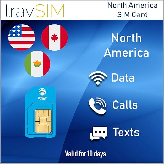 Amazon.com: travSIM AT&T Prepaid North America SIM Card (United States ...