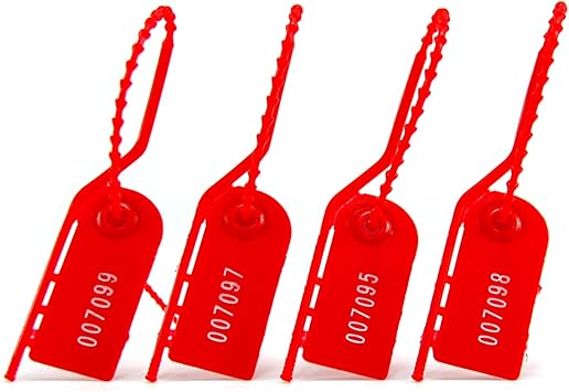 100 Red Plastic Anti-Tamper Seals Pull Tite Security Tags Numbered ...