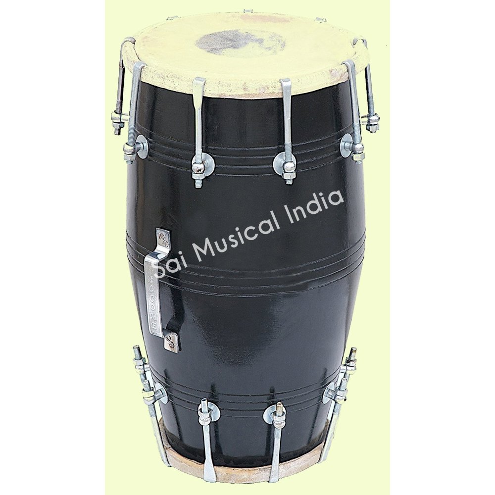 Queen Brass Black Dholak (Dholki), Mango Wood, Bolt-tuned, With Tuning ...