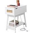Amazon.com: Labcosi Natural Rattan Side Table, White Flip Top ...