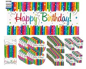 Amazon.com: Rainbow Ribbon Birthday Party Supply Pack Bundle Serves 16 ...