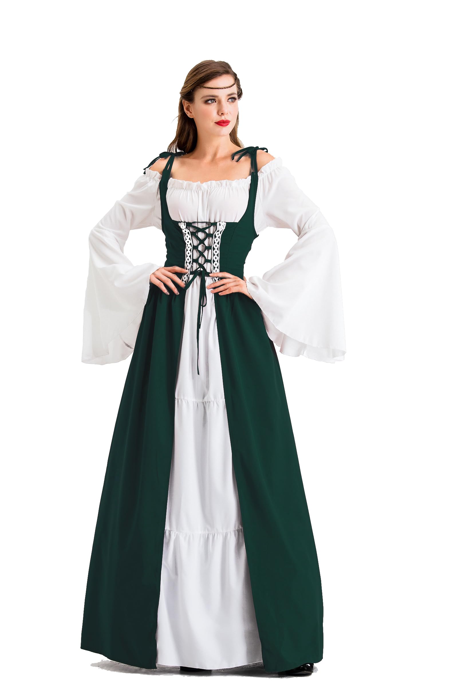 Women's Medieval Renaissance Costume Irish Cosplay Over Dress (Jade,L ...