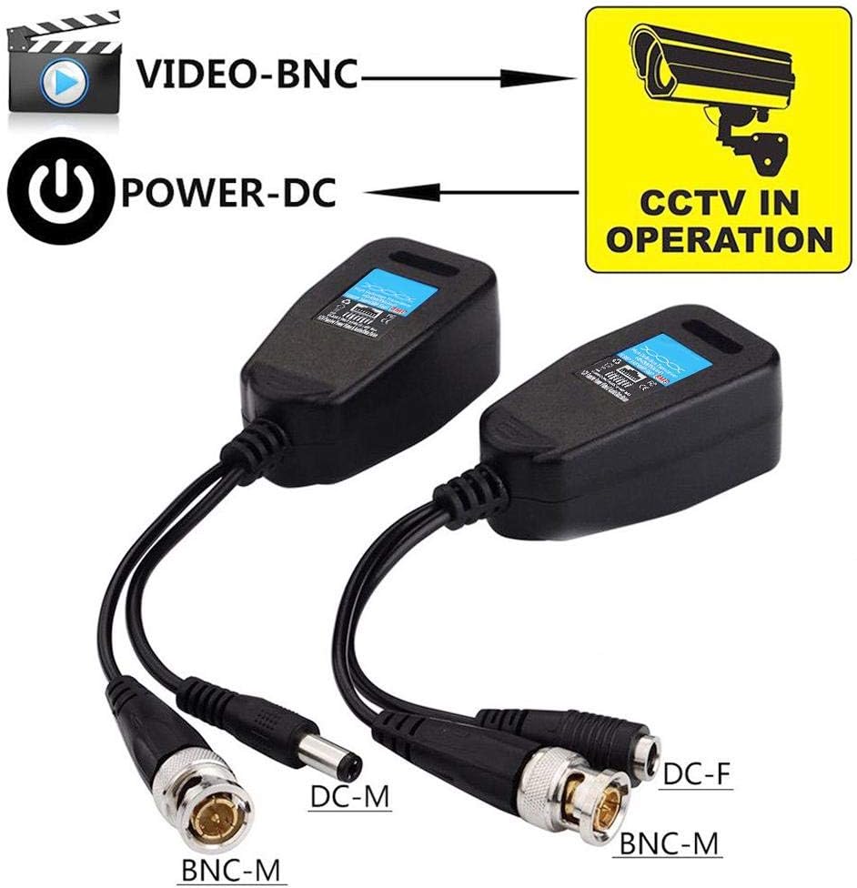 Socobeta 1 Pair Balun Transceiver Passive CCTV Coax BNC Video Transceiver with Power Connector ...