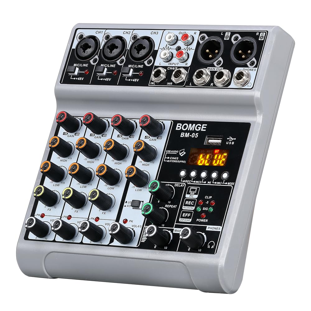 BOMGE Audio Mixer, Sound Board Mixing Console with 5 Channel Digital ...