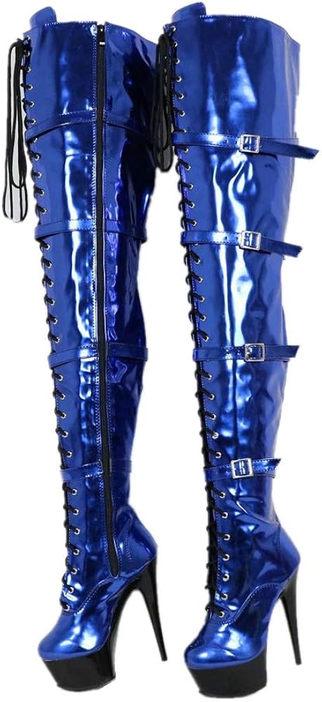 Sorbern Metallic Crotch Thigh Boots Women Lace Up Thigh High Boots 15Cm ...