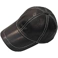 100% Real Genuine Lambskin Leather Baseball Cap Hat Sports Visor Black ...