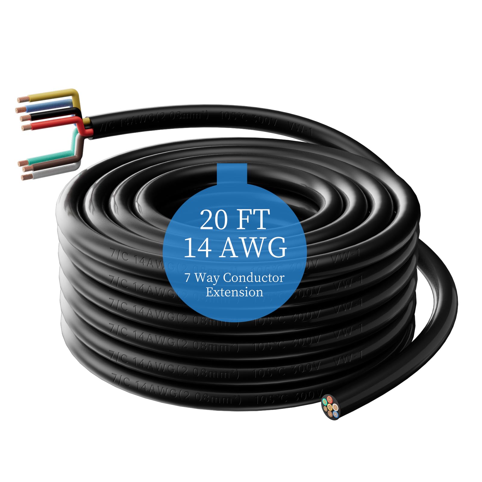Mua 14 Gauge 20 Ft 7 Way Trailer Wire Pure Copper Heavy Duty 7 Pin ...