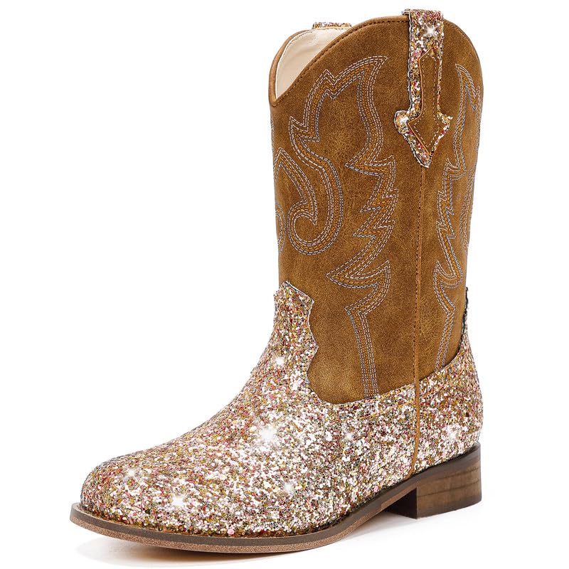 Motasha Girls Cowgirl Boots Glitter Toddler Girls Boots Brown Cowboy ...