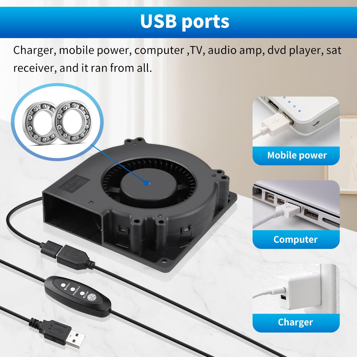 Mua Wathai 120mm x 32mm USB Centrifugal Blower Fan with Speed Control ...