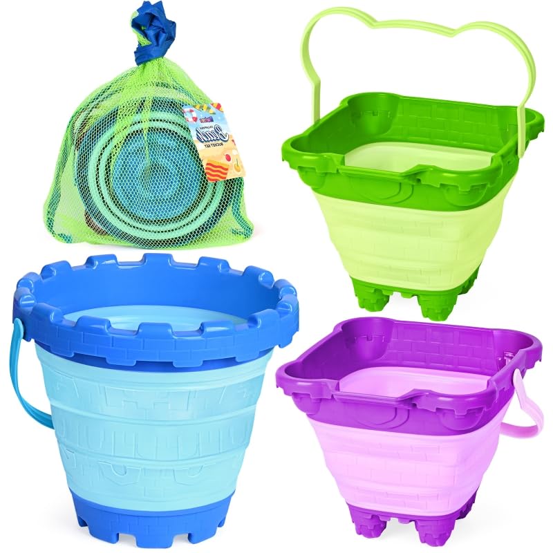 Madzee Collapsible Foldable Beach Sand Buckets and Shovels Set - Beach ...