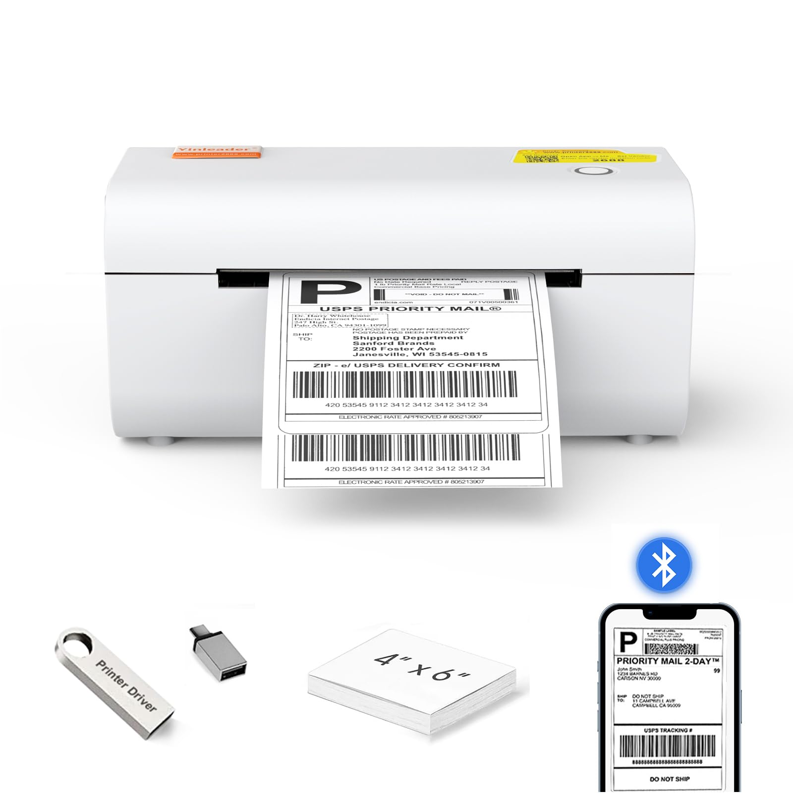 Yinleader Bluetooth Shipping Label Printer, 4x6 Thermal Printer for ...