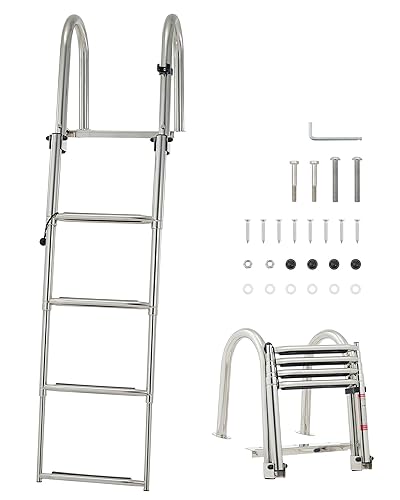 CO-Z 4 Step Telescoping Boat Ladder, Pontoon Boat Ladder with 485lb ...