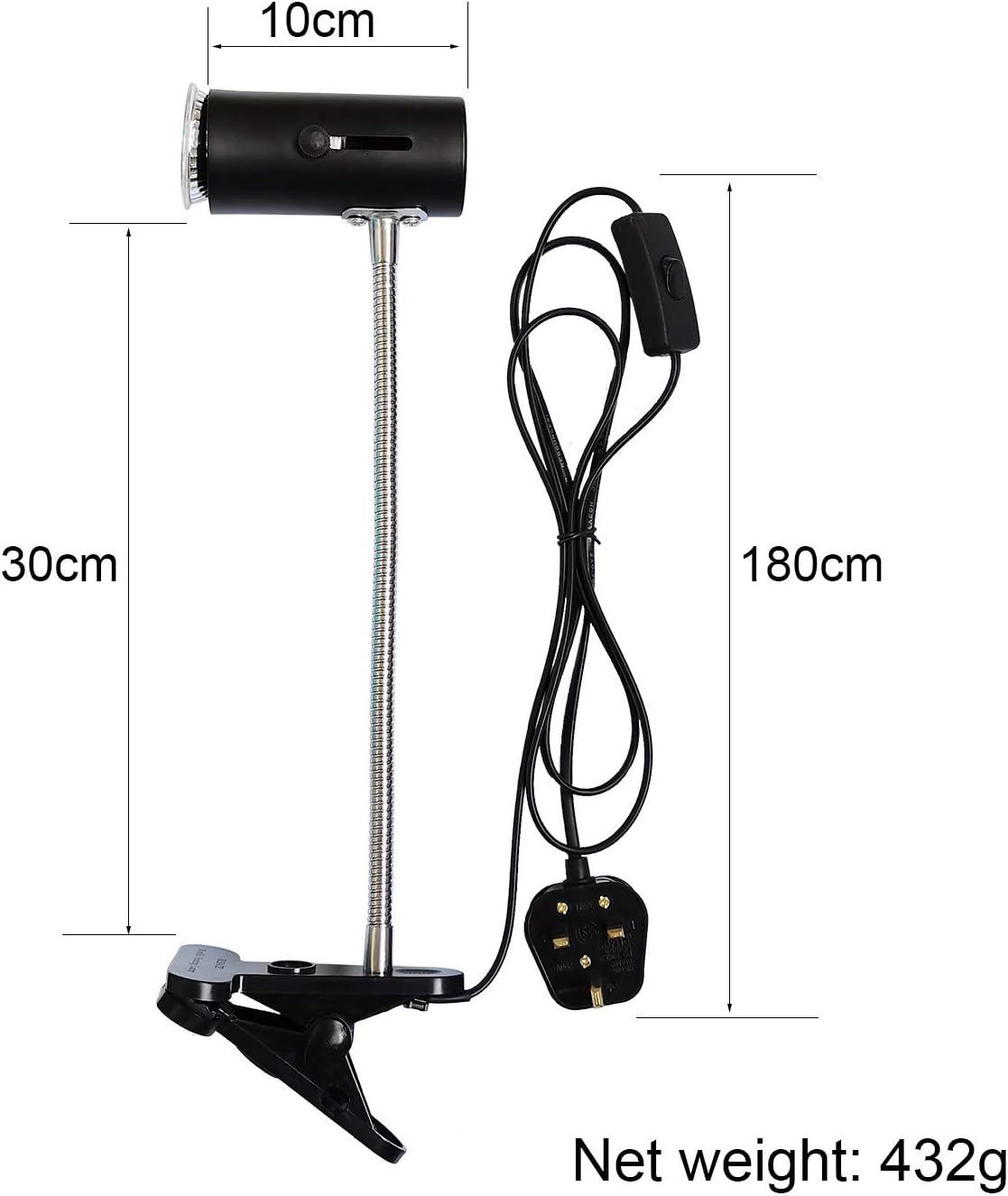 IKSACE Reptiles Heat Lamp Tortoise Basking Lamp 50w uva+uvb Bulb Clamp ...