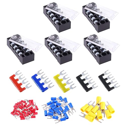 Glarks 70Pcs(5Sets) Terminal Block Set, 5Pcs 4 Positions 600V 15A Dual ...