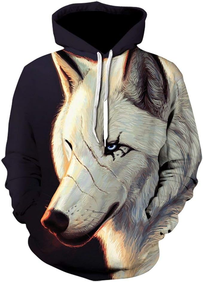 JJDSL Sudaderas con Capucha de Lobo 3D Animal Print Hombres con Capucha ...