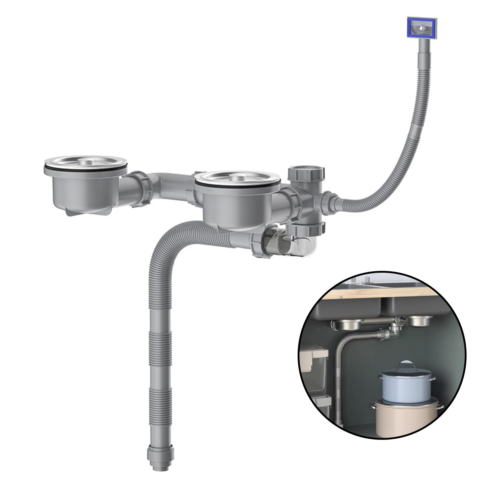Qruilantu Double Sink Drain Kit Space Saving Kitchen Sink Drain Kit Multi Function P Trap