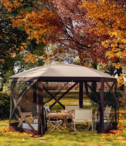 Hipicute Pop-Up Screen Tent Gazebo, 12 x 12 Ft Camping Canopy Instant ...