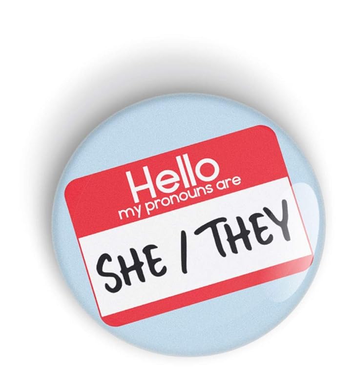Amazon.com: HELLO MY PRONOUNS ARE SHE/THEY pronoun pin badge button ...