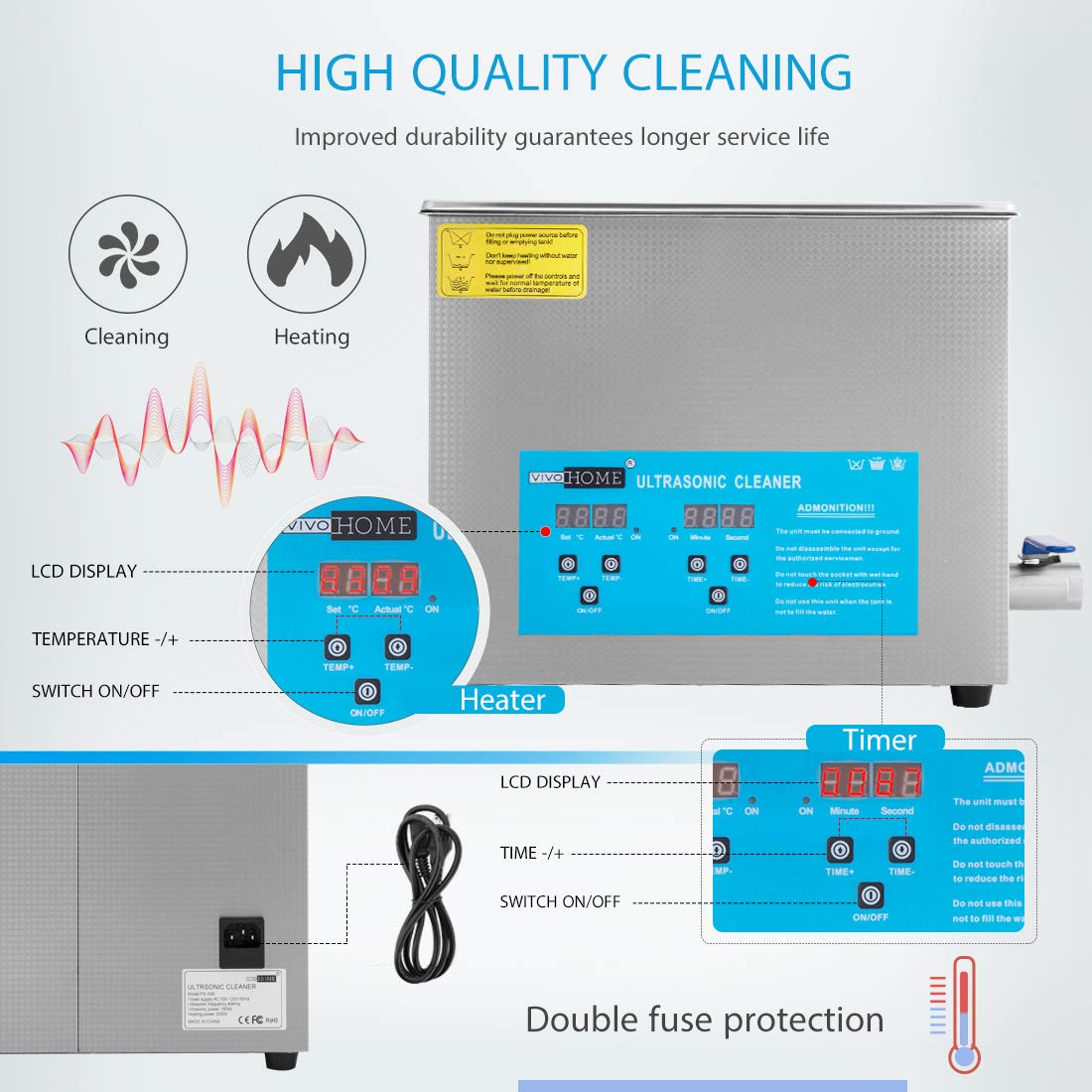 VIVOHOME Professional Ultrasonic Parts Cleaner Machine with Digital ...