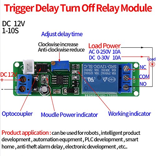 DC 12V Timer Module,Adjustable Timer Delay Turn Off Module Timing Relay Time Switch 1~10sec ...