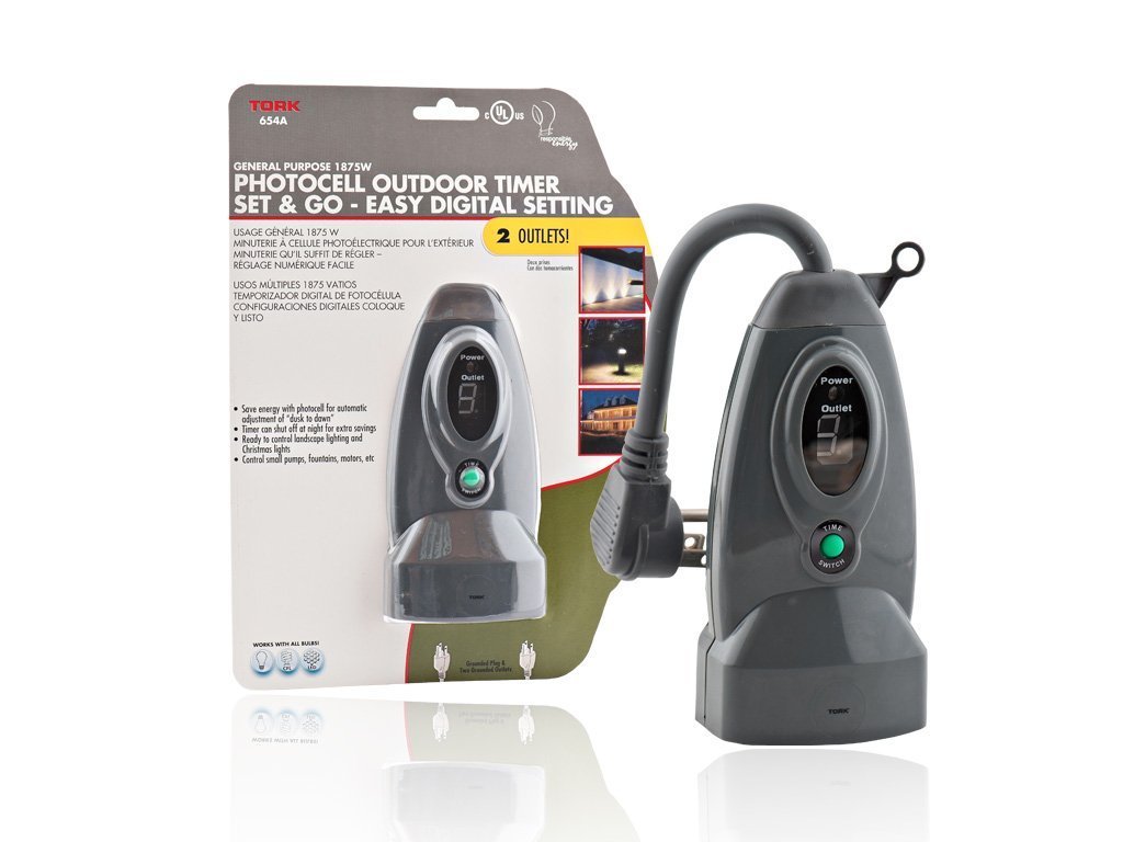 Tork 654A Digital Outdoor Photocell Timer - 2 Grounded Outlets: Wall ...