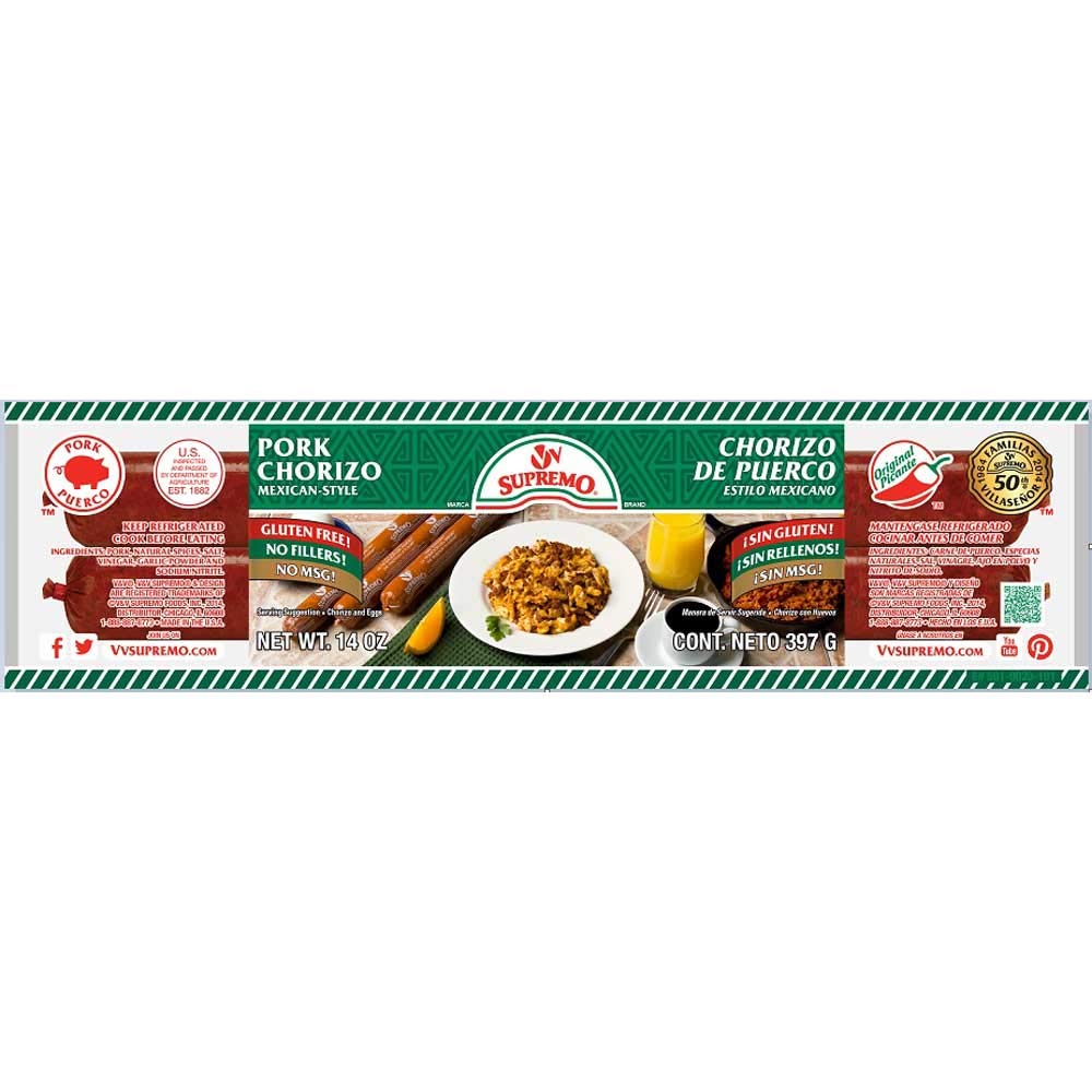 VV Supremo Mexican Style Chorizo Pork Sausage, 14 Ounce -- 12 per case ...