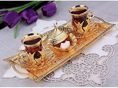 Amazon.com | Gold Plated Turkish Tea Set for Two People with Tray ...