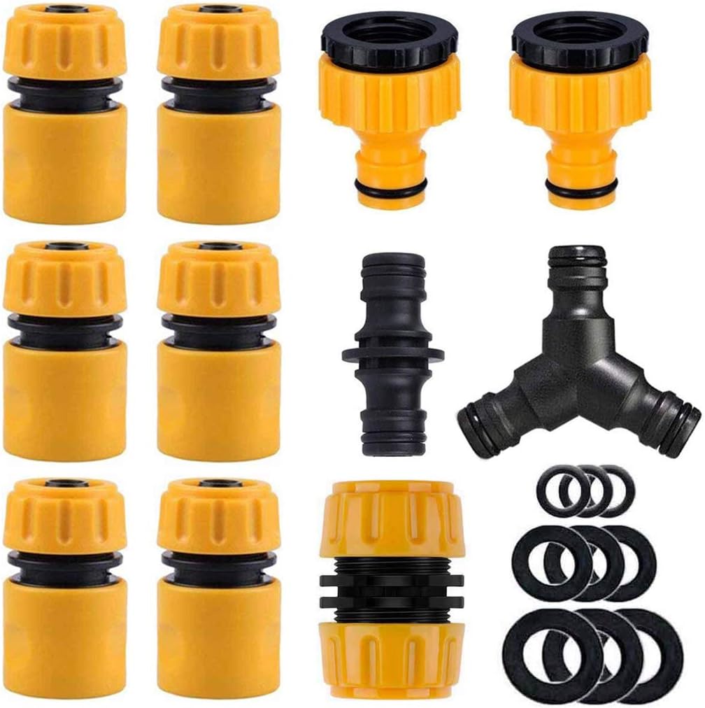 YiRAN 1/2" Garden Hose Tap Connector Kit (1 Double Male Connector,6 ...