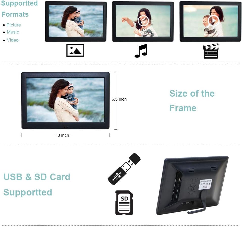 Digital Picture Frame 8 Inch Electronic Photo Frame & 1280 x 720 High ...