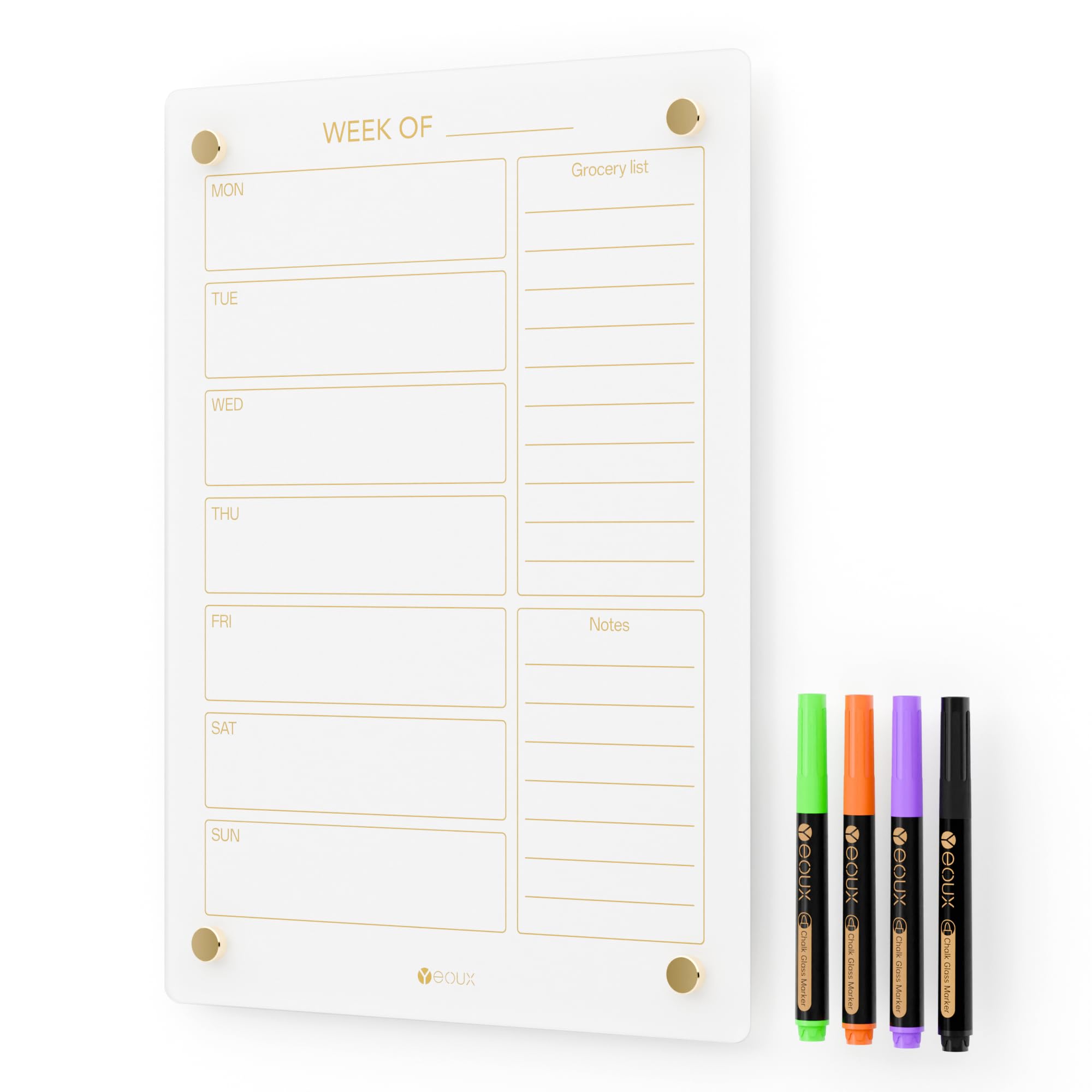 Glass Golden Weekly Dry Erase Calendar & Menu Whiteboard for Wall, Meal ...