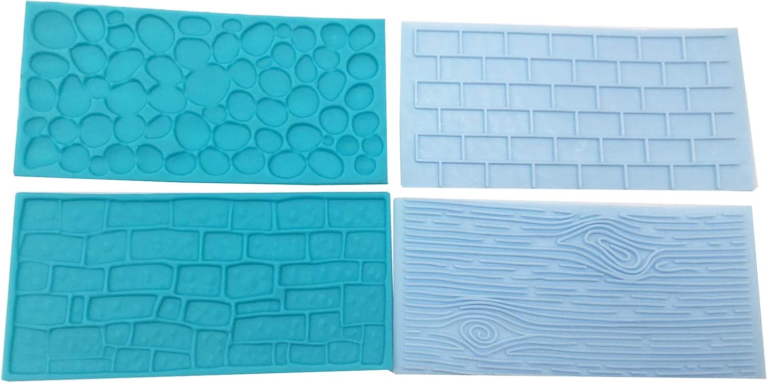 4pc Plastic Embossed Icing Moulds Kits by Brick, Wood, Cobble and ...