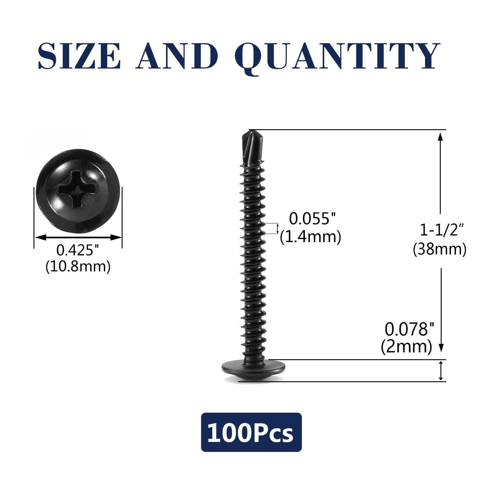 #8 X 1-1/2" Sheet Metal Screws 100Pcs 410 Stainless Steel Truss Head Fast Self Tapping Screws ...