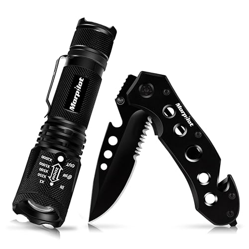 Morpilot Tactical Flashlight and Pocket Knives Set, Super Bright ...