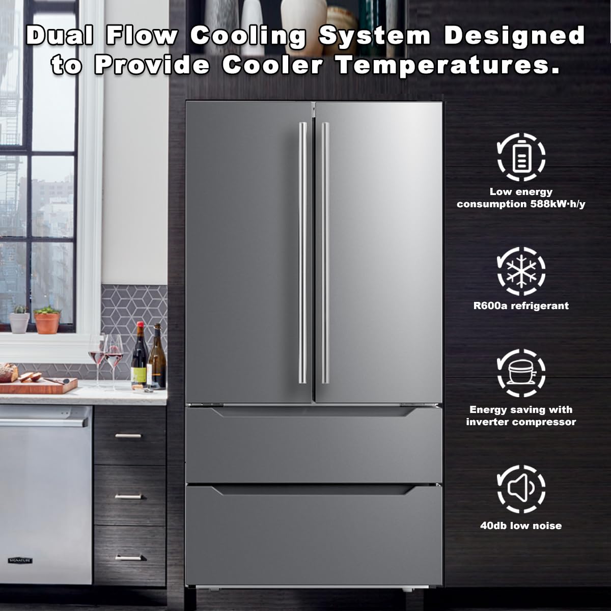 Mua SMETA Refrigerators French Door with Ice Maker, 36'' Counter Depth ...