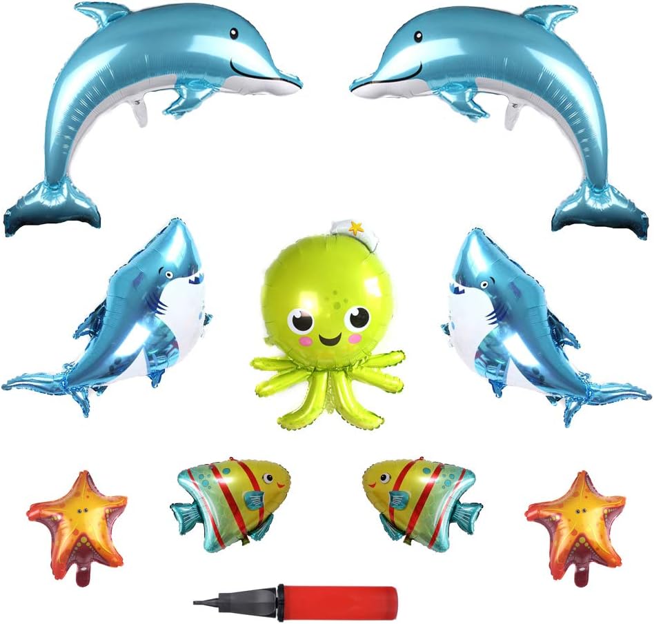 EQLEF Sea Animal Balloons, Aluminum Sea Creatures Cartoon Shark Balloon ...