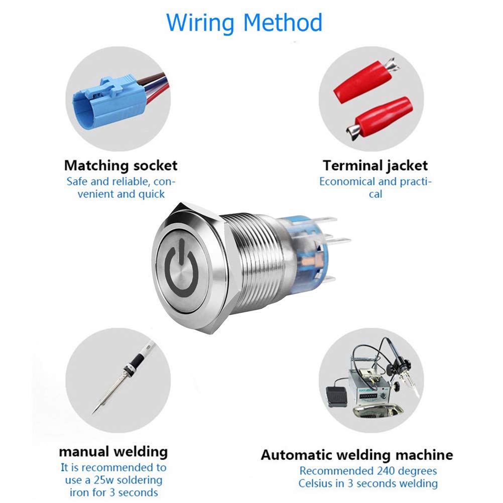 Quentacy 19mm 3/4" Latching Push Button Switch 12V 48V DC LED Power ...