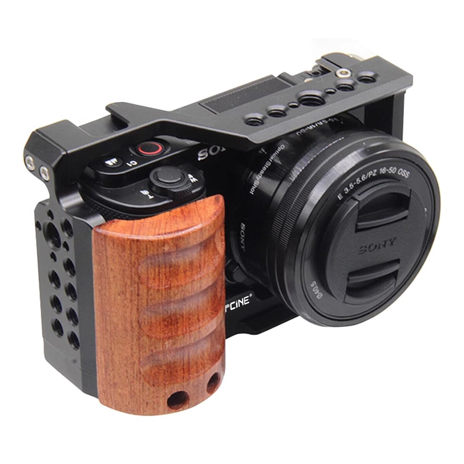 Topcine Camera Cage for Sony Alpha ZV-E10 with Wood Handle Full Cage ...