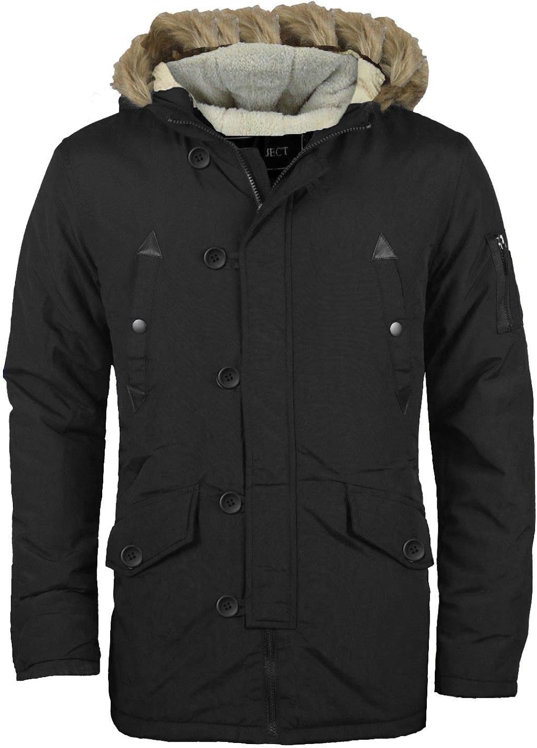 D project Mens Parka Parker Padded Lined Winter Jacket Faux Fur Hooded ...