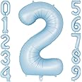 Amazon.com: Light Blue Number 2 Balloon, 40 Inch Big Large Foil Number ...