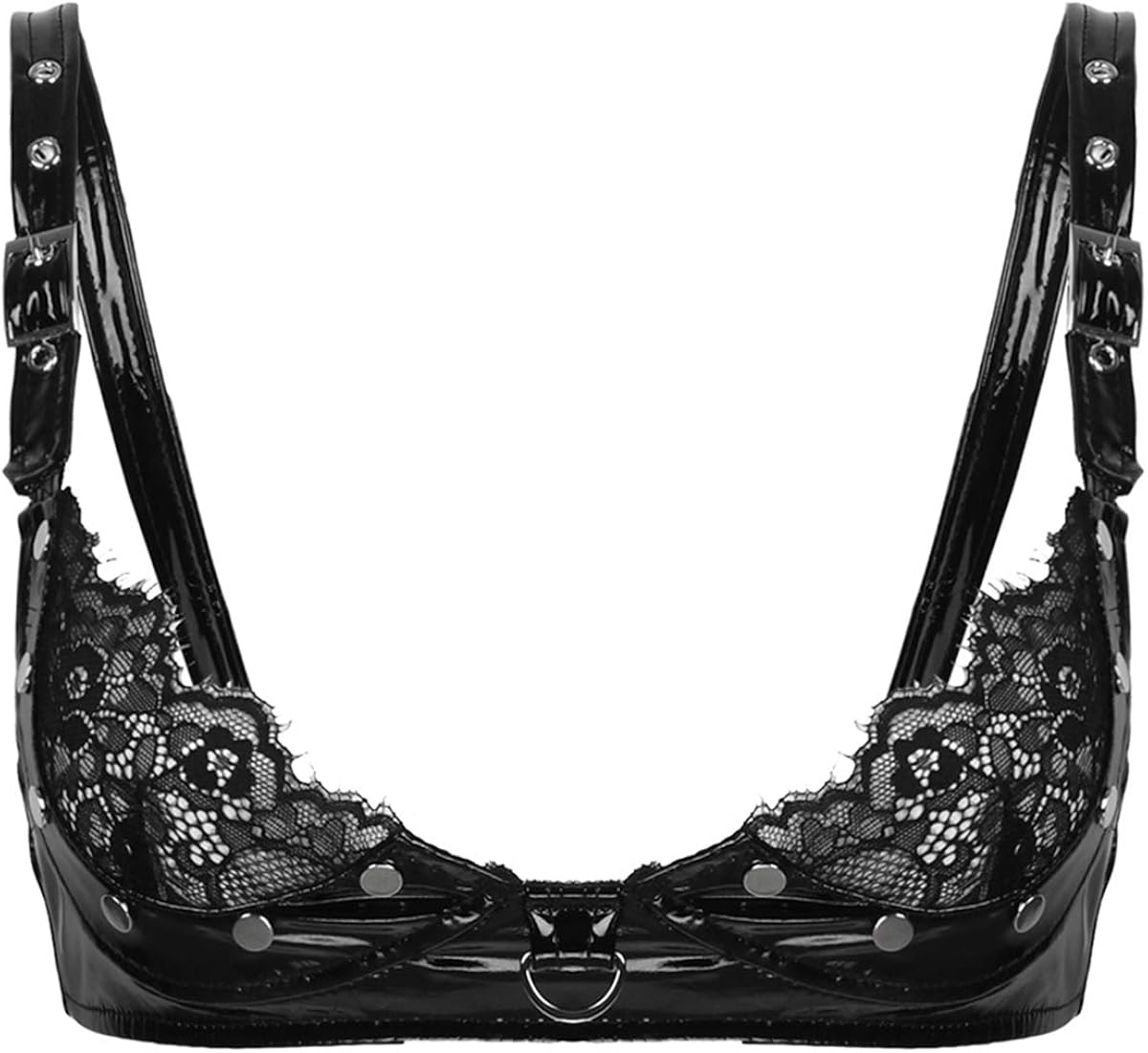 YiZYiF Damen Lackleder Spitze Dessous Offene Cups BH Bra Top Ouvert ...