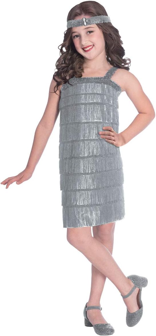 amscan 9905731 Silver Flapper Dress Costume Set, 6-8 Years-2 Pcs – BigaMart